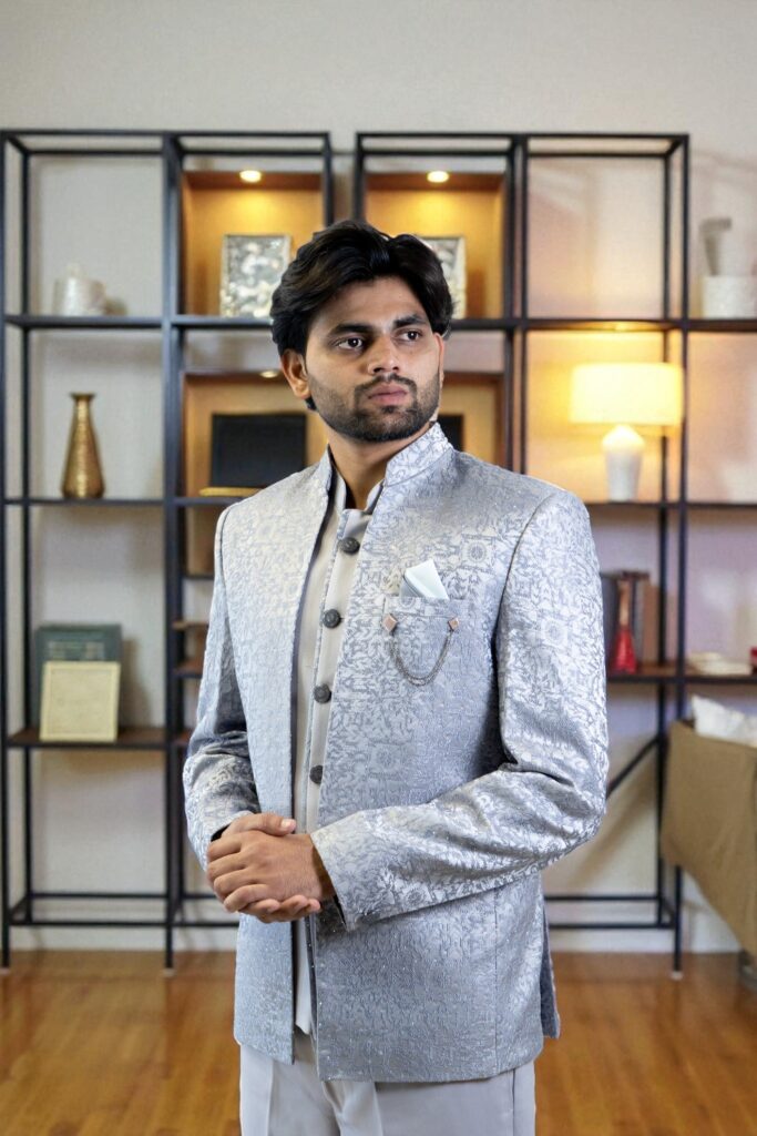 Grey Jodhpuri Suit – Multi-Design Thread Work - Sharma brothers ethnic